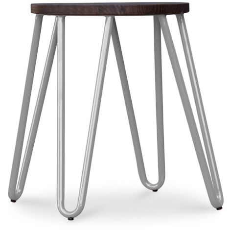 Hairpin Stool - 42cm - Dark wood and metal Light grey