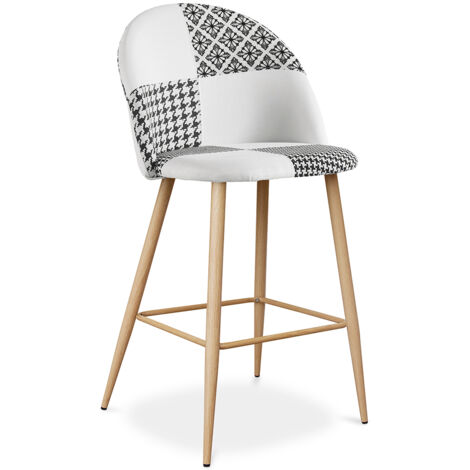 Patchwork Upholstered Stool - Scandinavian Style - Black and White ...