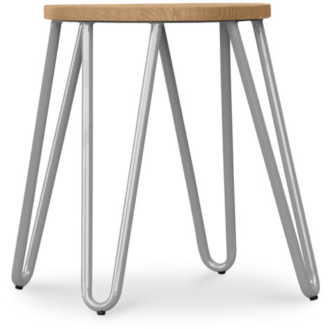 Hairpin Stool - 42cm - Light wood and metal Light grey