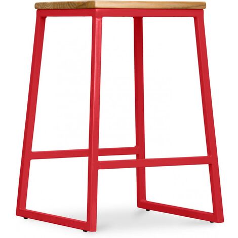 Big Boy Stool 60cm Red Wood, Steel, Metal, Wood