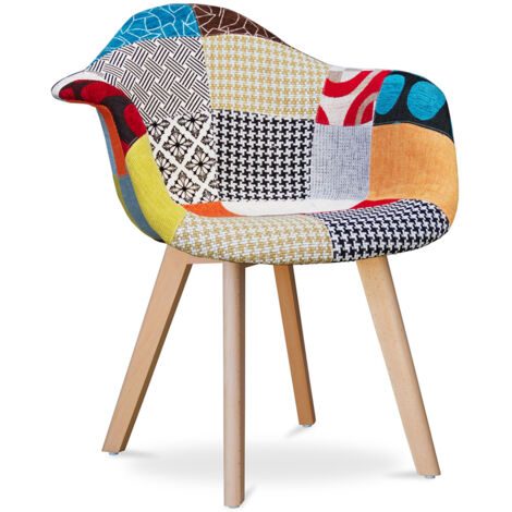 Patchwork Upholstered Dining Chair with Armrests - Pixi Multicolour