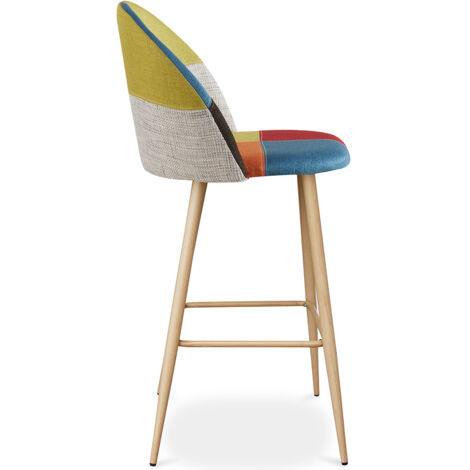 Patchwork Upholstered Stool - Scandinavian Style - Evelyne Multicolour