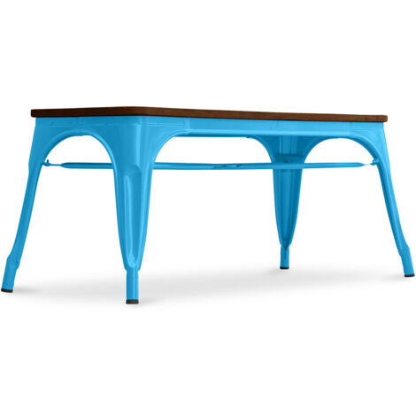Industrial Design Bench - Wood and Metal - Stylix Turquoise