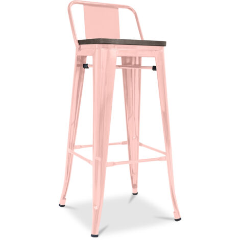 Industrial Design Bar Stool with Backrest - Wood & Steel - 76cm ...
