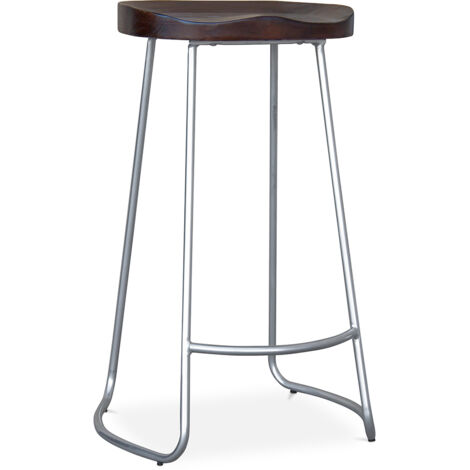 Bar Stool - Industrial Design - Wood and Metal - 76cm - Aiyana Steel