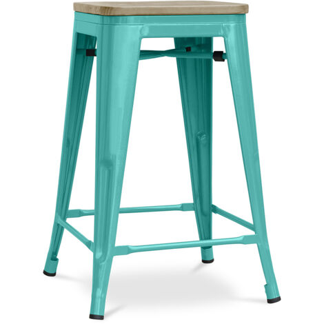 Industrial Design Bar Stool - Wood & Steel - 61cm - Stylix Pastel green
