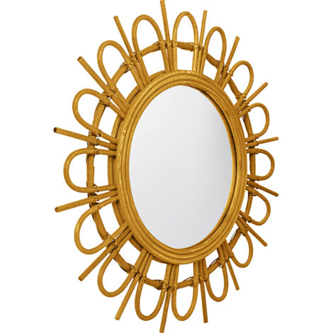 Wall Mirror - Boho Bali Round Design (60 cm) - Miu Natural wood