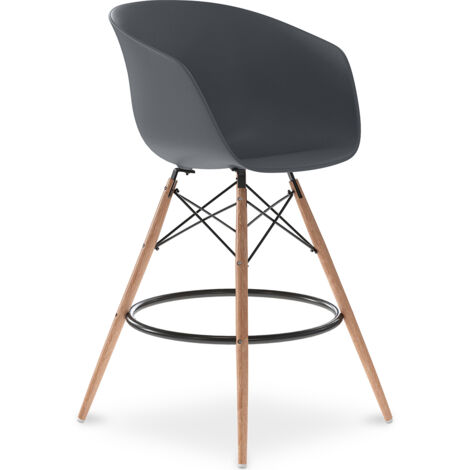 Bar Stool Scandinavian Style Natural Wooden Legs - Melania Dark grey