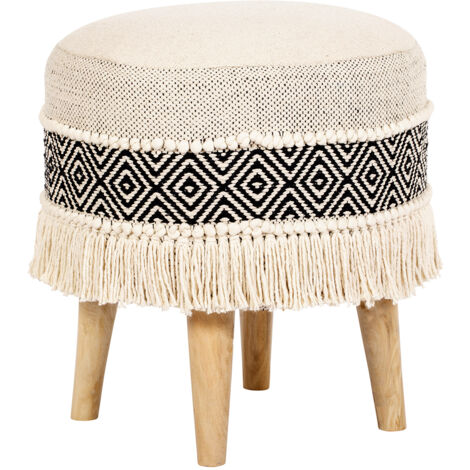 Round Pouf Stool - Boho Bali Style - Joyce Black