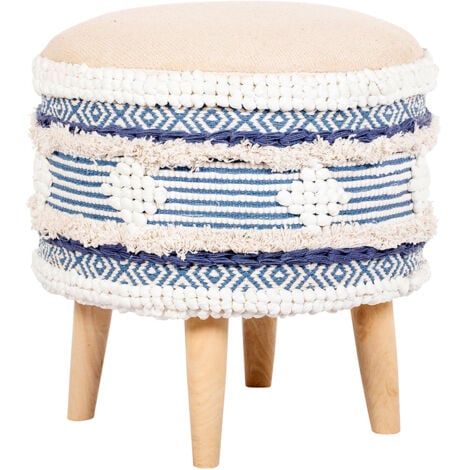 Round Pouf Stool - Boho Bali Style - Josephine Blue