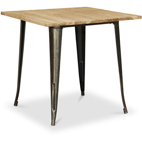 Square Industrial Dining Table - Wood and Metal - Stylix Metallic bronze