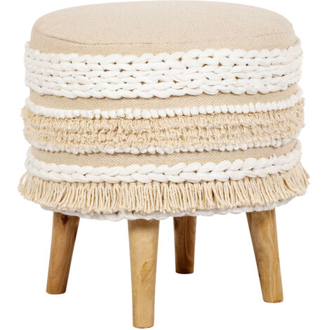Runder Pouf Hocker - Boho Bali Stil - Ivy Ivory