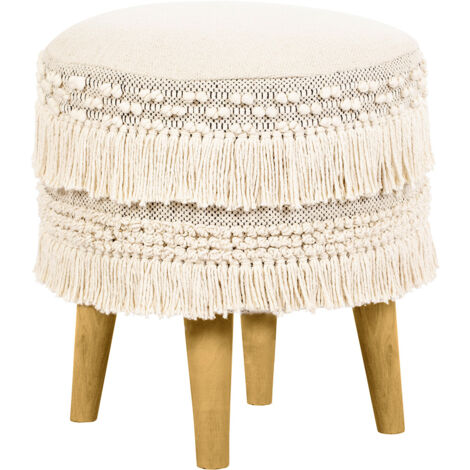 Runder Pouf Hocker - Boho Bali Stil - Debra Cremefarben