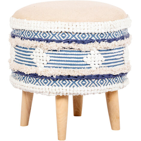 Runder Pouf Hocker - Boho Bali Stil - Josephine Blue