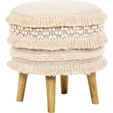 Runder Pouf Hocker - Boho Bali Stil - Jenny Weiß