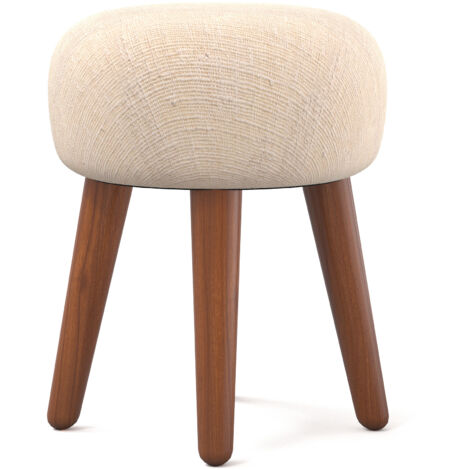 Runder Hocker mit Stoffbezug - Boho Bali Stil - Hiwal Weiß