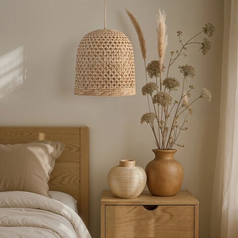 Rattan-Deckenlampe - Boho Bali Design Pendelleuchte - 30cm- Rava ...