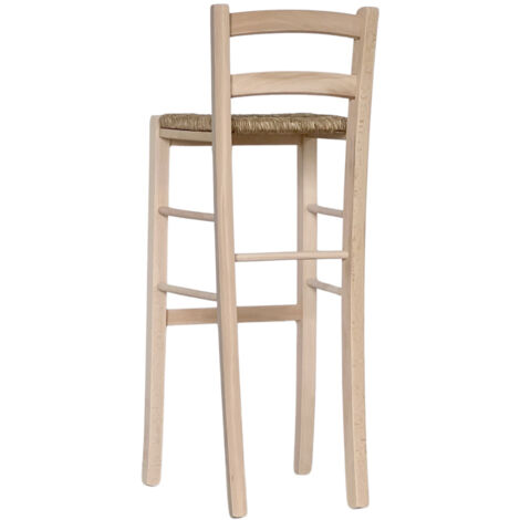 Barhocker aus rohem Holz zum Bemalen h 80 cm Strohsitz