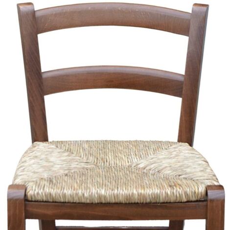 Hocker Venezia aus dunklem Nussbaumholz h 73 mit Sitzfläche aus Stroh