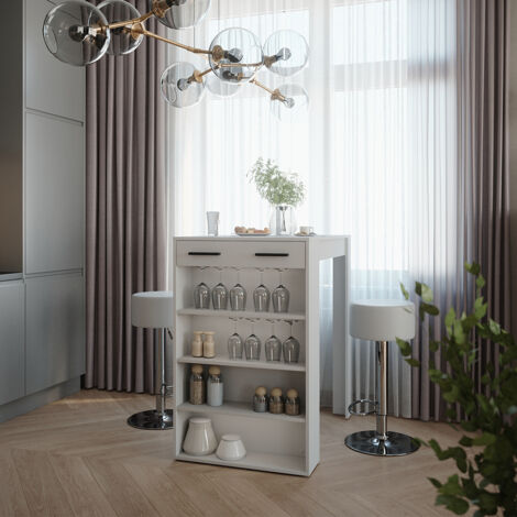 Bartisch-Set Repose, Weiß, 67 x 100 cm mit 2 Barhockern, Vicco