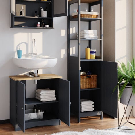 Badschrank Bianco, Grau, 40 x 160 cm, Vicco