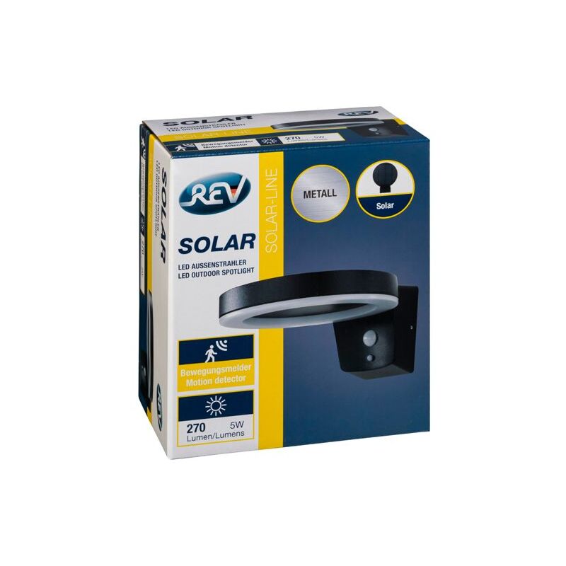 REV LED Solar Wandleuchte Round Metall schw.Bew.Melder2023001100