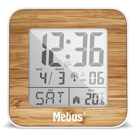 Mebus 27247 Weiß/Holzoptik Funkwecker digital