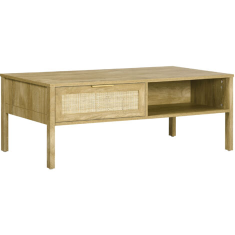 Table basse POL aspect bois et rotin
