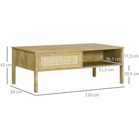 Table basse POL aspect bois et rotin