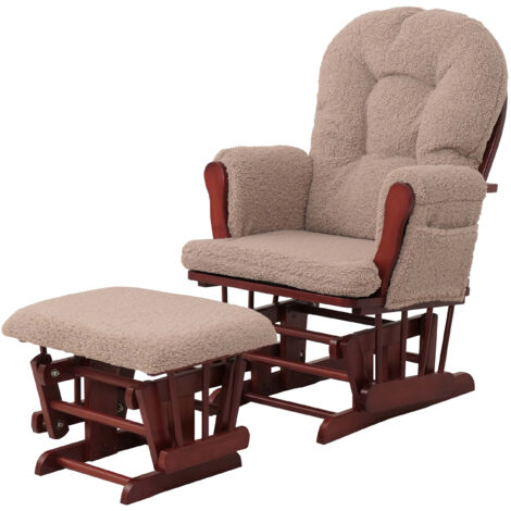 Fauteuil relax HWC-C76, fauteuilàbascule Fauteuil oscillant + pouf Tissu Bouclé 480g/m2 ék