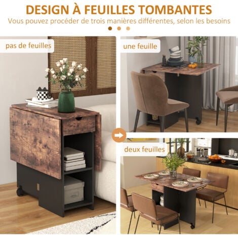 Table de cuisine rabattable SORENA effet bois brun et noir
