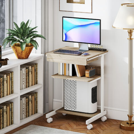 Station informatique bureau LENZO aspect chêne et blanc
