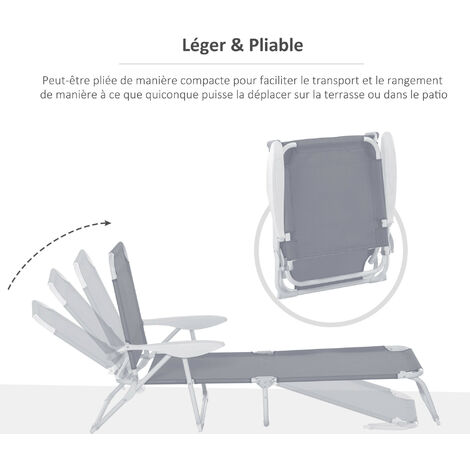 Transat inclinable pliable ELISA gris et blanc