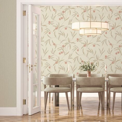 Belgravia Tiffany Floral Cream Red Wallpaper Luxury Textured ...