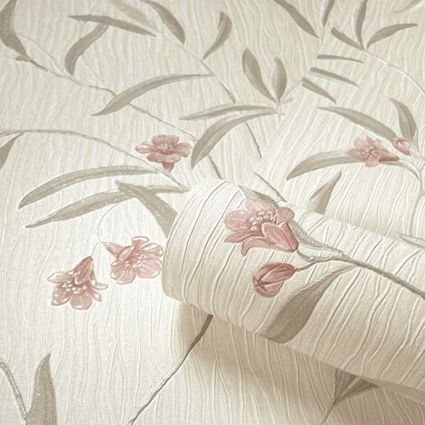 Belgravia Tiffany Floral Cream Red Wallpaper Luxury Textured Heavyweight Vinyl