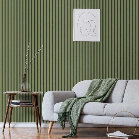 Fine Decor Acoustic Wood Panels Sage Green Wallpaper Modern Stylish ...