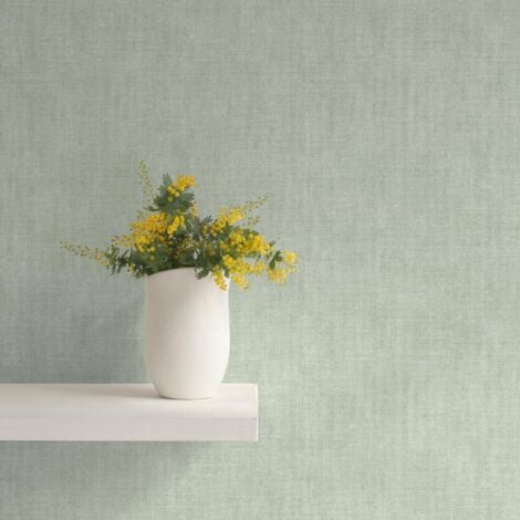 Muriva Linen Texture Green Wallpaper Modern Contemporary Trendy Feature ...