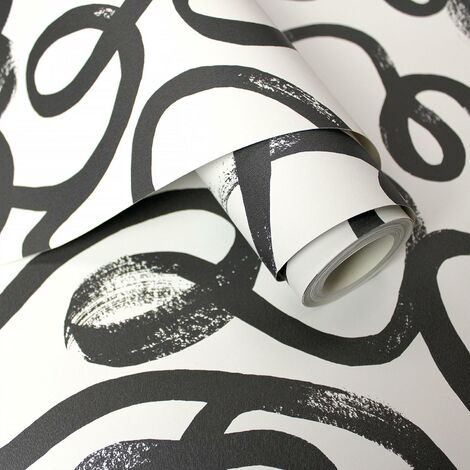 Holden Decor Squiggle Wallpaper Black White Modern Abstract Feature Wall