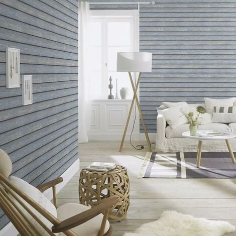 Rasch Rustic Wood Slat Light Blue Wallpaper Modern Textured Paste The ...