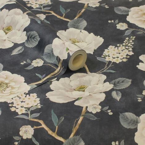 Arthouse Ashley Floral Navy Wallpaper Flowers Rose Leaves Classic ...