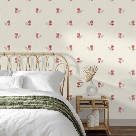 Grandeco Clematis Sprig Red Wallpaper Floral Classic Textured Vinyl ...