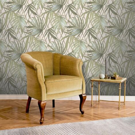 Rasch Vasari Paradise Palm Leaves Green Wallpaper Textured Heavyweight ...