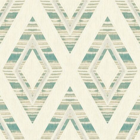 Wallquest Tribal Stripes Teal Wallpaper Metallic Effect Stylish Feature Wall