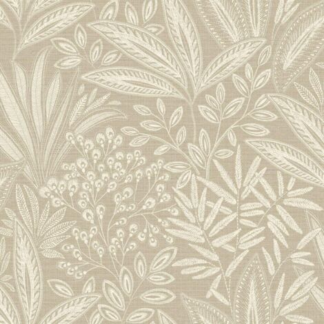 Crown Sahara Leaf Natural Beige Wallpaper Botanical Textured Feature Wall