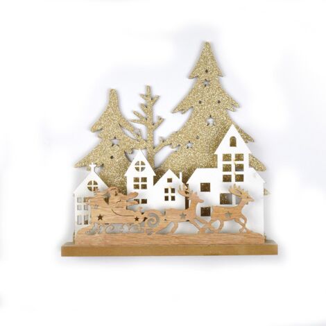 Wooden Light Up Christmas Scene With Santa And Reindeer Light Up Xmas ...