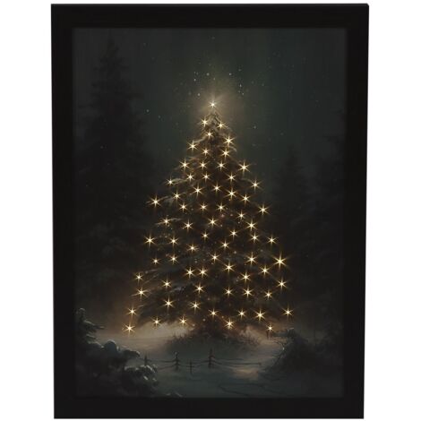 Battery Operated Christmas Light Up Canvas 30x40cm Festive Snowy Trees ...