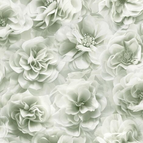 Debona Bloom Sage Green Wallpaper Floral Rose Glamorous Stylish Feature ...