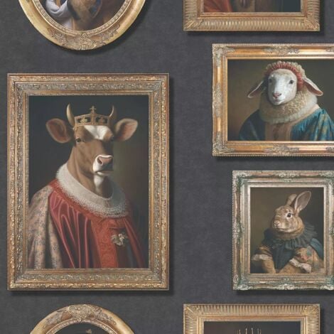 Murvia Regal Animals Black Wallpaper Elizabethan Vintage Style Feature Wall