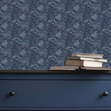 Liquid Navy Gold Fresco Navy Blue Gold Smudge Twirls Abstract Fluid Modern