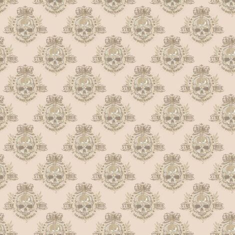 Galerie Grunge Skull Beige Wallpaper Metallic Detail Stylish Paste The Wall